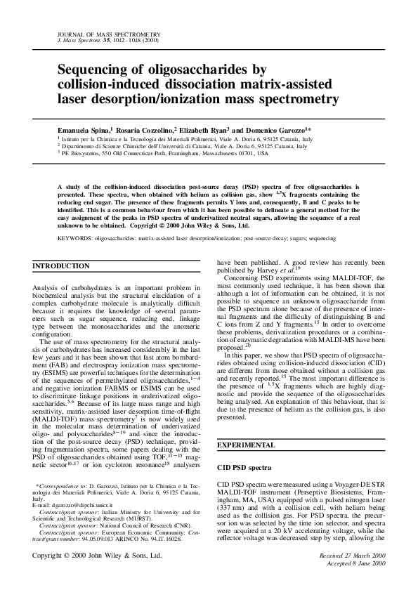 (PDF) Sequencing of oligosaccharides by collision-induced dissociation ...