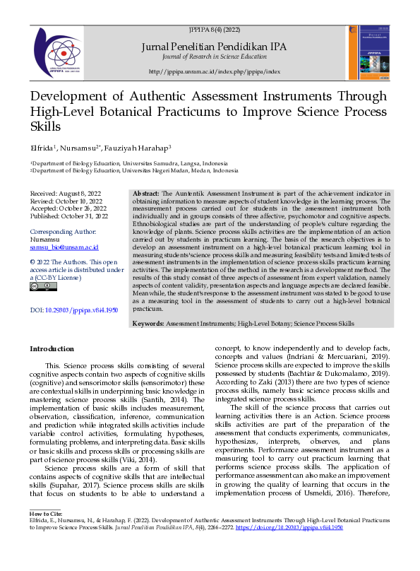 (PDF) Development of Authentic Assessment Instruments Through High ...