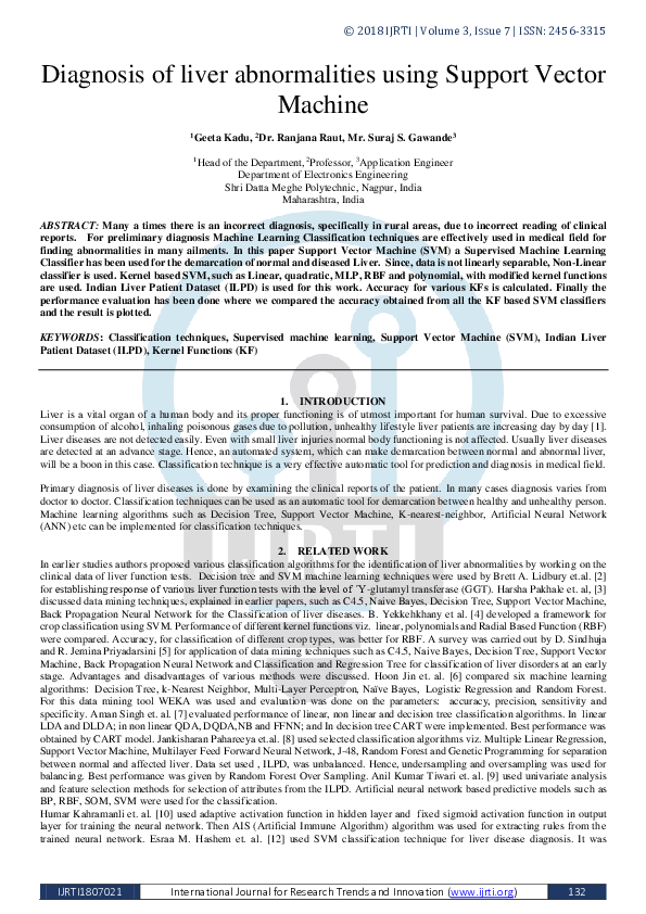 (PDF) Diagnosis of liver abnormalities using Support Vector Machine