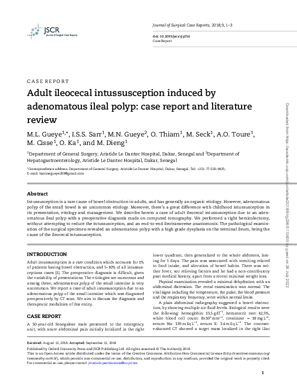 (PDF) Adult ileocecal intussusception induced by adenomatous ileal ...
