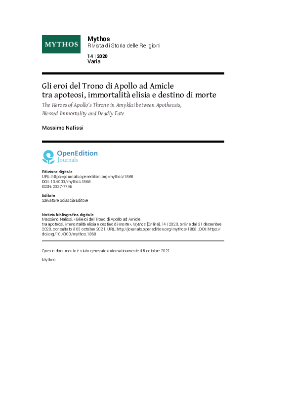 (PDF) Gli eroi del Trono di Apollo ad Amicle tra apoteosi, immortalità ...