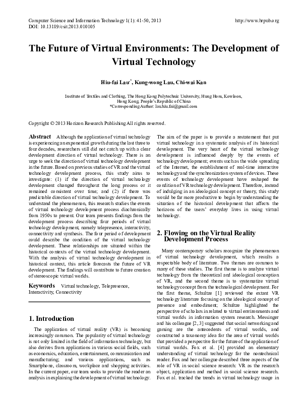 (PDF) The Future of Virtual Environments: The Development of Virtual ...
