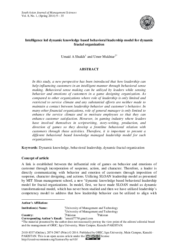 (PDF) Intelligence led dynamic knowledge based behavioral leadership ...