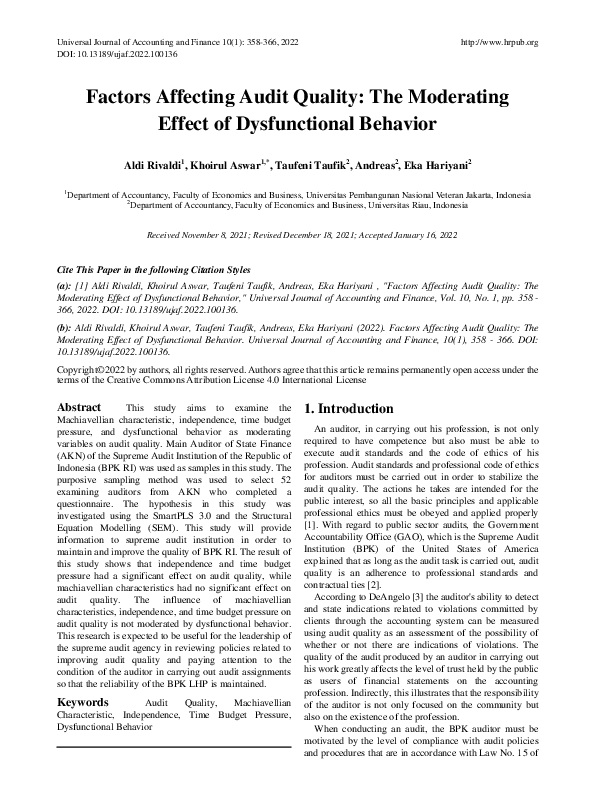 (PDF) Factors Affecting Audit Quality: The Moderating Effect of ...