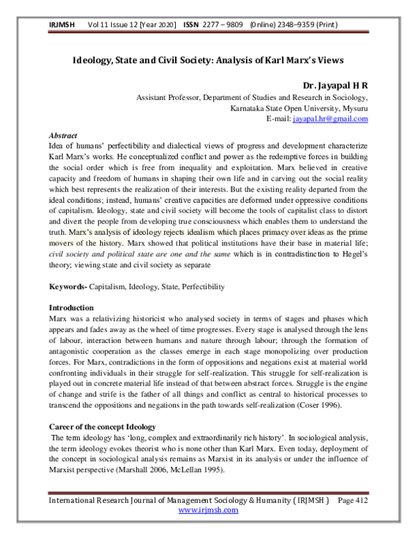 (PDF) Ideology, State and Civil Society: Analysis of Karl Marx's Views