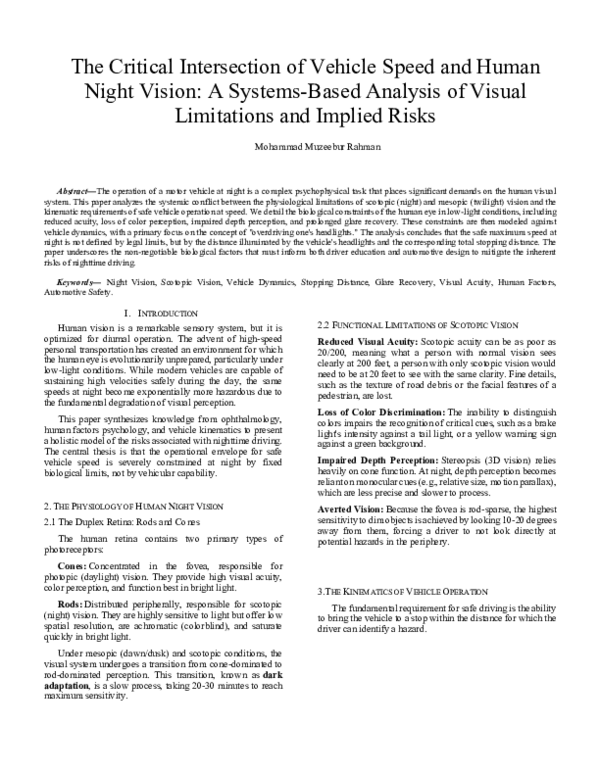 (PDF) The Critical Intersection of Vehicle Speed and Human Night Vision ...