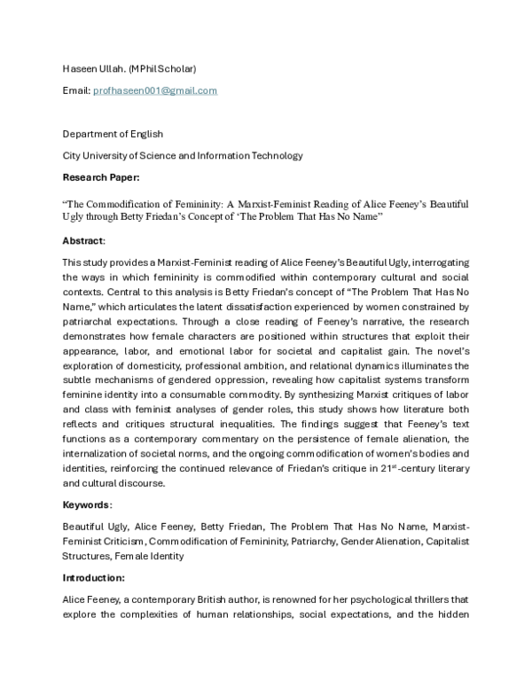 (PDF) "The Commodification of Femininity: A Marxist-Feminist Reading of ...