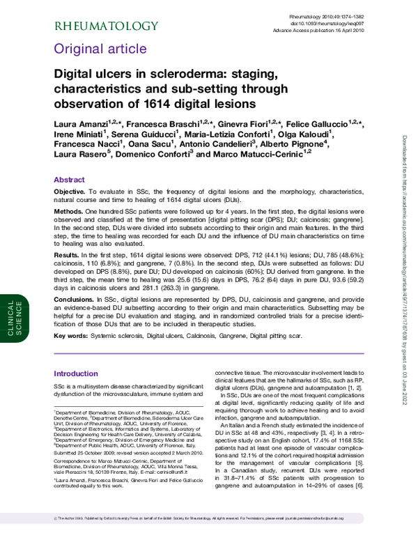 (PDF) Digital ulcers in scleroderma: staging, characteristics and sub ...