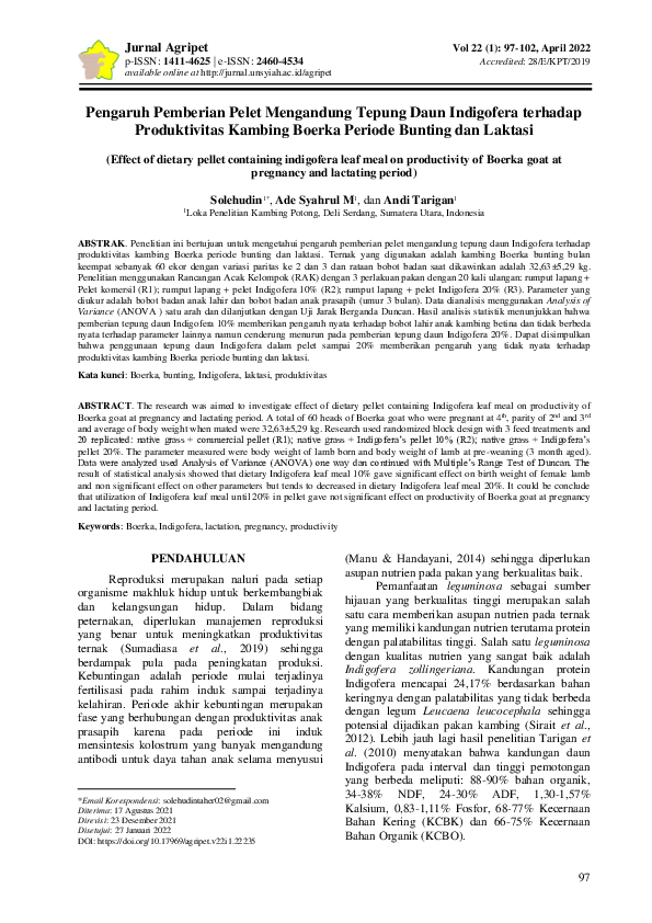 (PDF) Pengaruh Pemberian Pelet Mengandung Tepung Daun Indigofera ...