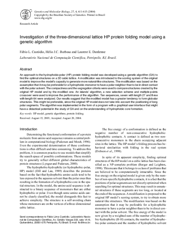 (PDF) Investigation of the three-dimensional lattice HP protein folding model using a genetic ...