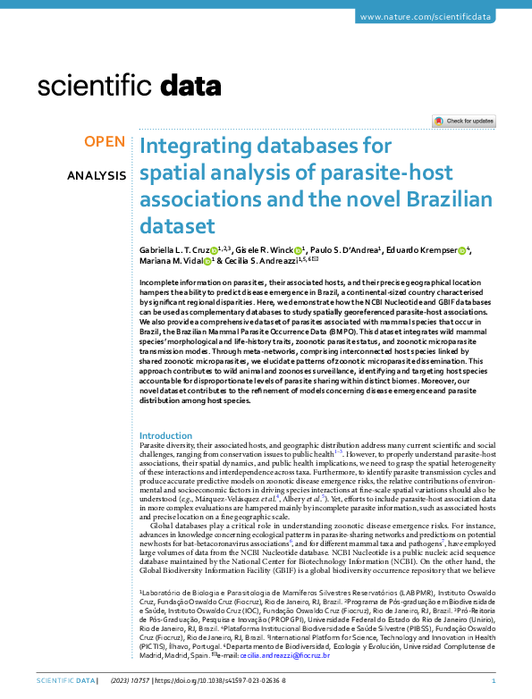 (PDF) Integrating databases for spatial analysis of parasite-host associations and the novel ...
