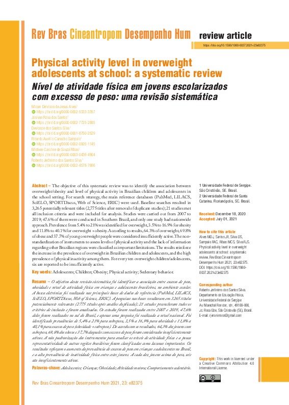 (PDF) Physical activity level in overweight adolescents at school: a ...