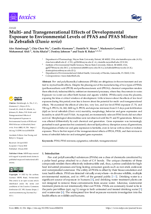 (PDF) Multi- and Transgenerational Effects of Developmental Exposure to ...
