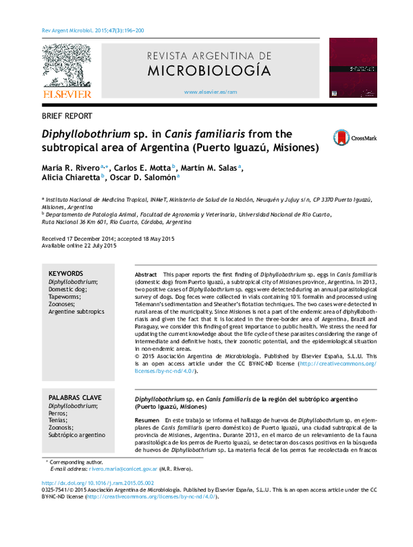(PDF) Diphyllobothrium sp. in Canis familiaris from the subtropical ...