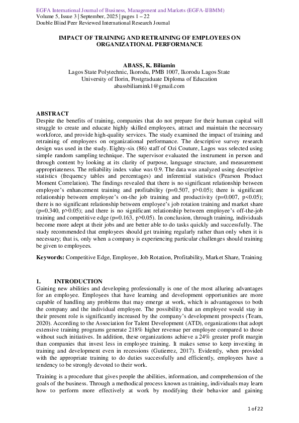 (PDF) IMPACT OF TRAINING AND RETRAINING OF EMPLOYEES ON ORGANIZATIONAL ...