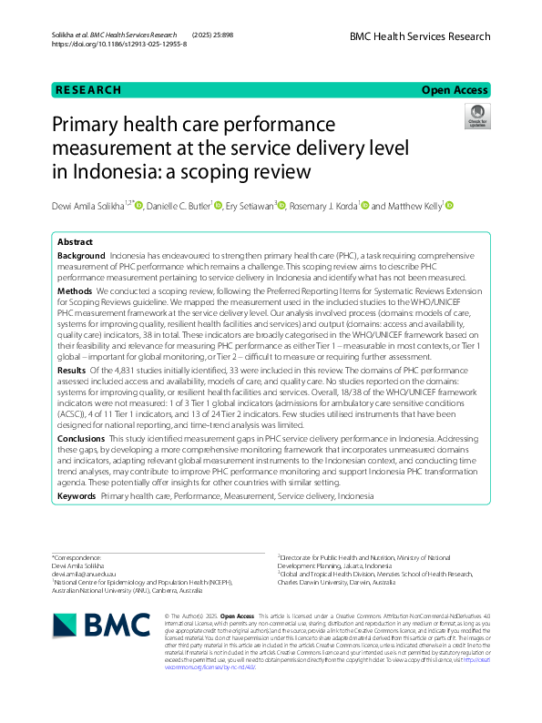 (PDF) Primary health care performance measurement at the service ...