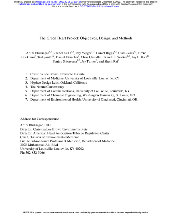 (PDF) The Green Heart Project: Objectives, Design, and Methods