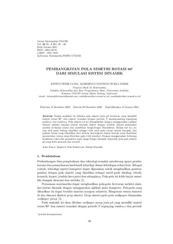 (PDF) Pembangkitan Pola Simetri Rotasi 90 Dari Simulasi Sistem Dinamik