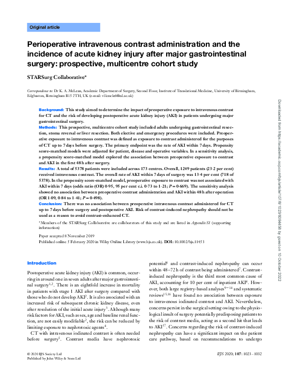 (PDF) Perioperative intravenous contrast administration and the ...