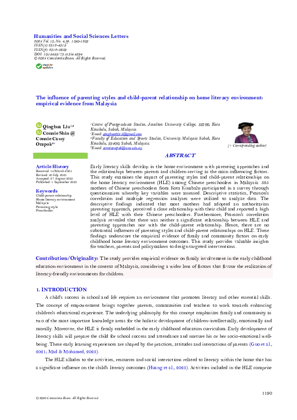 (PDF) The influence of parenting styles and child-parent relationship ...