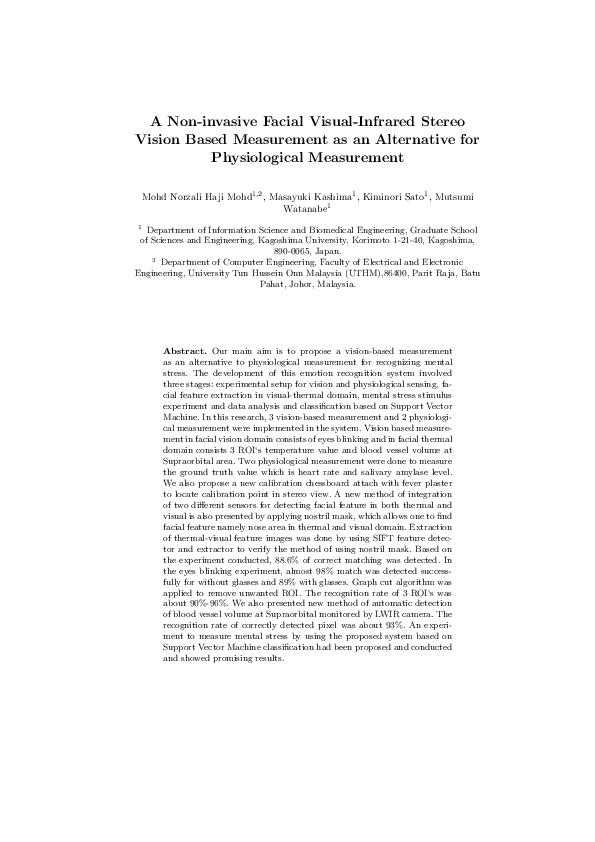 (PDF) A Non-invasive Facial Visual-Infrared Stereo Vision Based ...