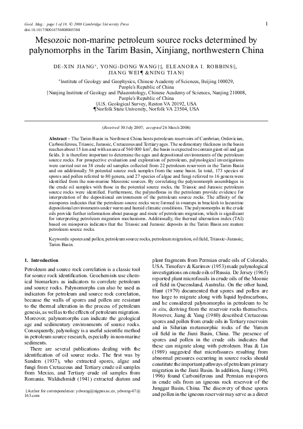 (PDF) Mesozoic non-marine petroleum source rocks determined by ...