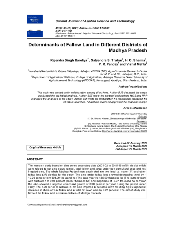 (PDF) Determinants of Fallow Land in Different Districts of Madhya Pradesh