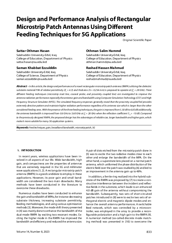 (PDF) Design and Performance Analysis of Rectangular Microstrip Patch Antennas Using Different ...