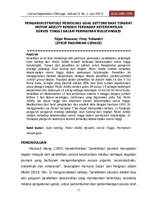 (PDF) Pengaruh Strategi Psikologi Goal Setting Dari Tingkat Motor ...
