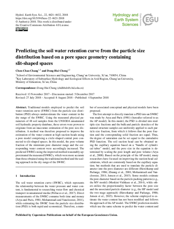(PDF) Predicting the soil water retention curve from the particle size ...