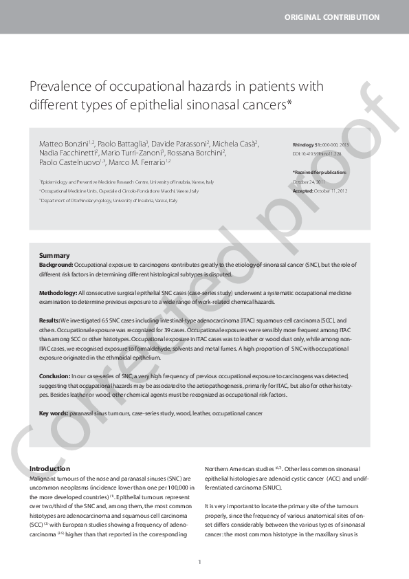 (PDF) Prevalence of occupational hazards in patients with different ...