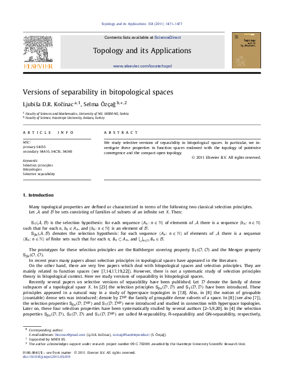 (PDF) Versions of separability in bitopological spaces