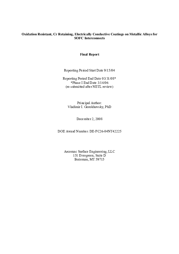 (PDF) Oxidation Resistant, Cr Retaining, Electrically Conductive ...