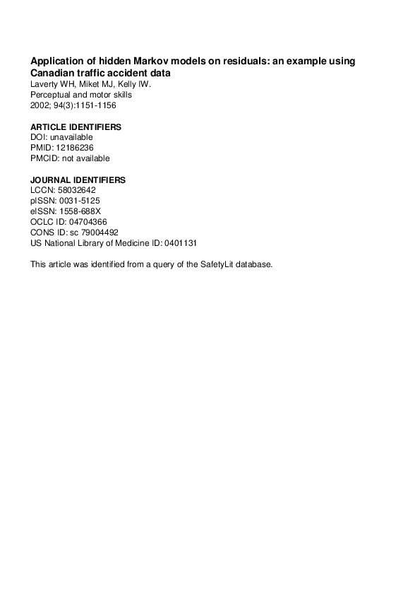 (PDF) Application of Hidden Markov Models on Residuals: An Example Using Canadian Traffic ...