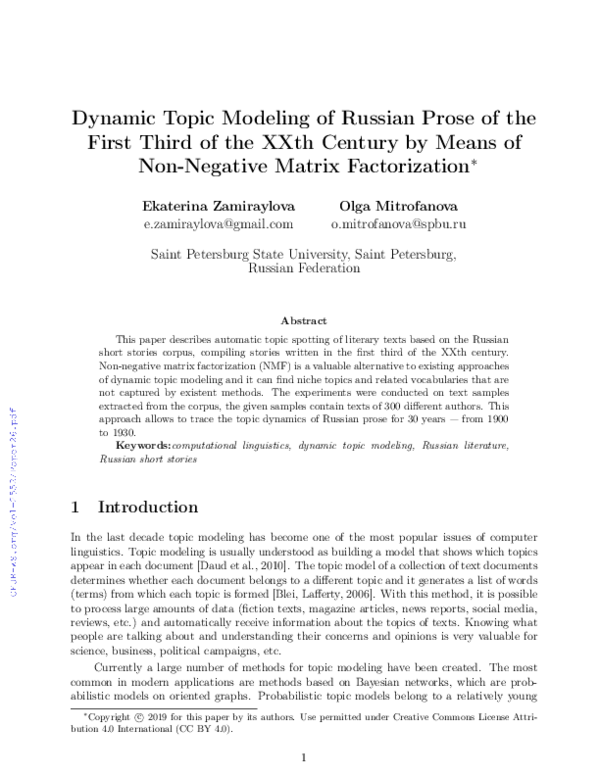 (PDF) Dynamic Topic Modeling of Russian Prose of the First Third of the ...