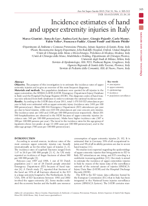 (PDF) Incidence estimates of hand and upper extremity injuries in Italy