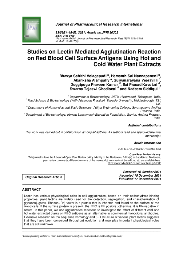 (PDF) Studies on Lectin Mediated Agglutination Reaction on Red Blood ...