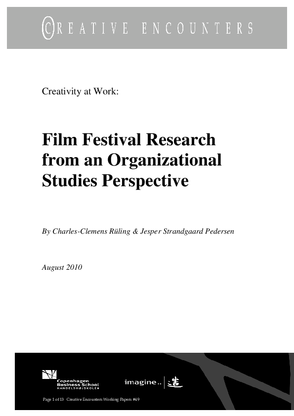 (PDF) Film festival research from an organizational studies perspective
