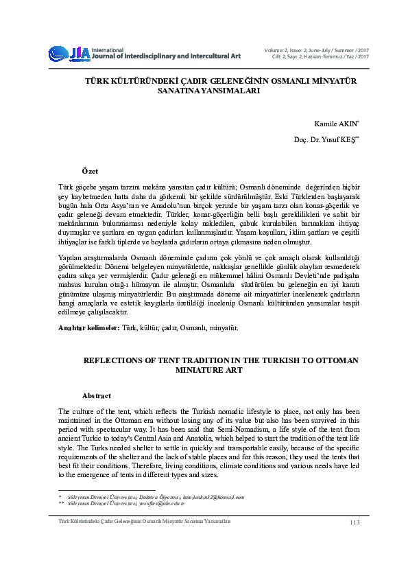 (PDF) TÜRK KÜLTÜRÜNDEKİ ÇADIR GELENEĞİNİN OSMANLI MİNYATÜR SANATINA ...