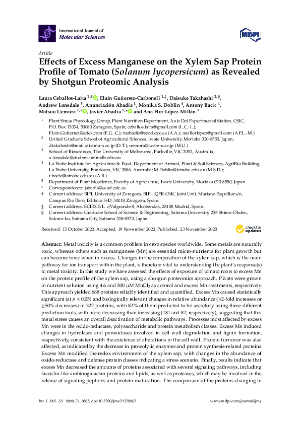 (PDF) Effects of Excess Manganese on the Xylem Sap Protein Profile of ...