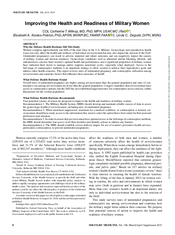 (PDF) Improving the Health and Readiness of Military Women