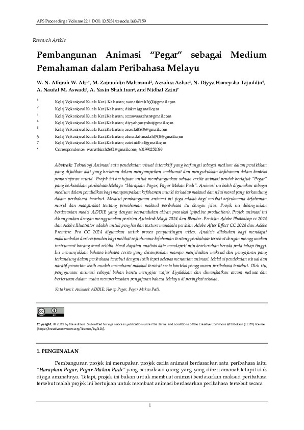 (PDF) Pembangunan Animasi "Pegar" sebagai Medium Pemahaman dalam ...