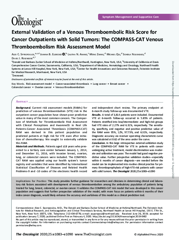 (PDF) External Validation of a Venous Thromboembolic Risk Score for ...
