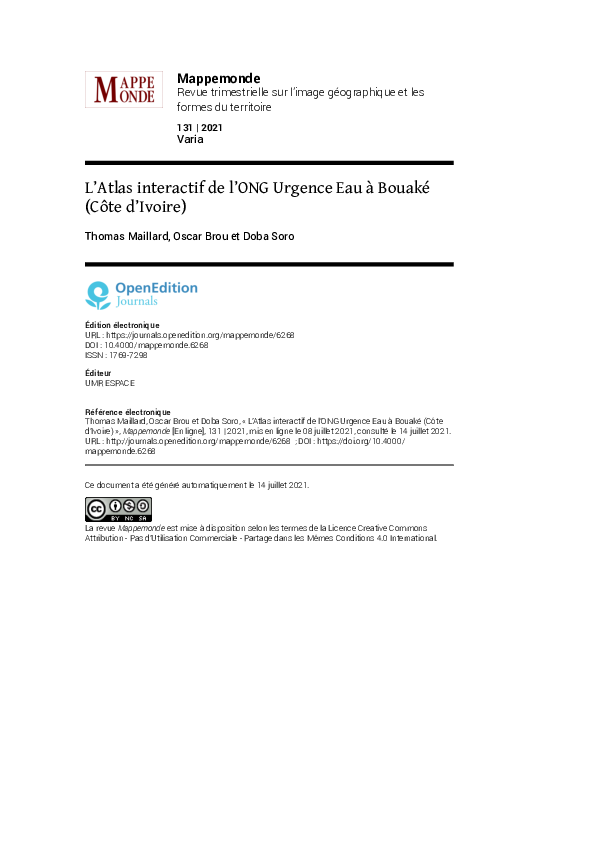 (PDF) L'Atlas interactif de l'ONG Urgence Eau à Bouaké (Côte d'Ivoire)