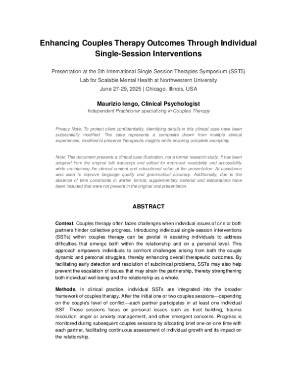 (PDF) Enhancing Couples Therapy Outcomes Through Individual Single ...