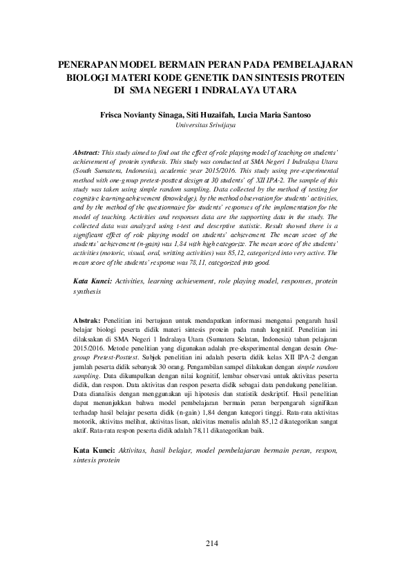 (PDF) Penerapan Model Bermain Peran Pada Pembelajaran Biologi Materi ...