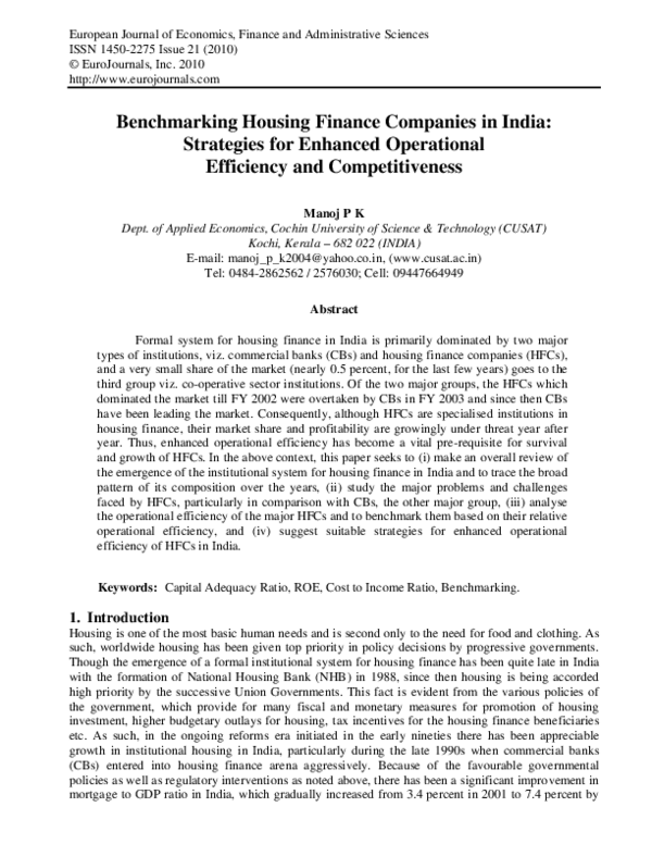 (PDF) Benchmarking Housing Finance Companies in India: Strategies for ...