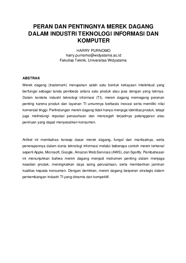 (PDF) PERAN DAN PENTINGNYA MEREK DAGANG DALAM INDUSTRI TEKNOLOGI ...