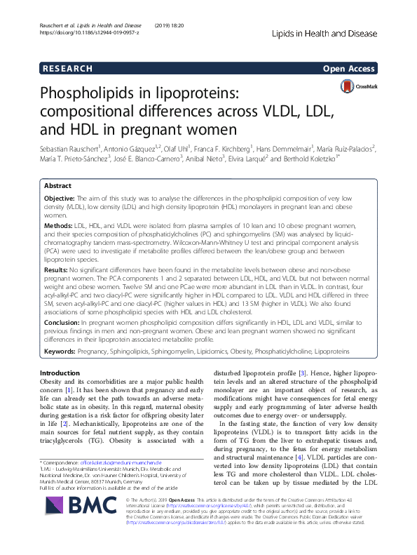 (PDF) Phospholipids in lipoproteins: compositional differences across ...