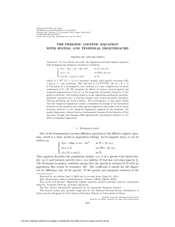 (PDF) The periodic logistic equation with spatial and temporal degeneracies